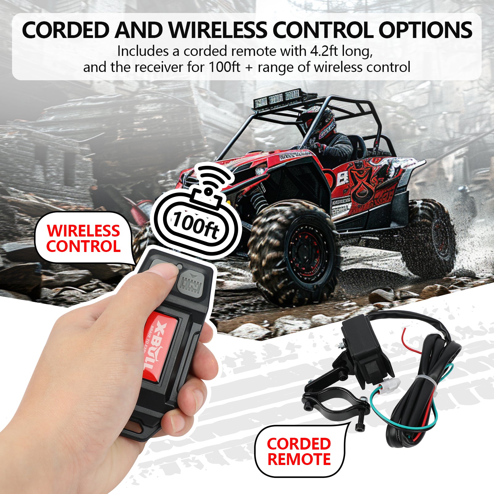 X-BULL 12V 2S Series Electric Winch 3000LBS 15M Synthetic Rope ATV UTV