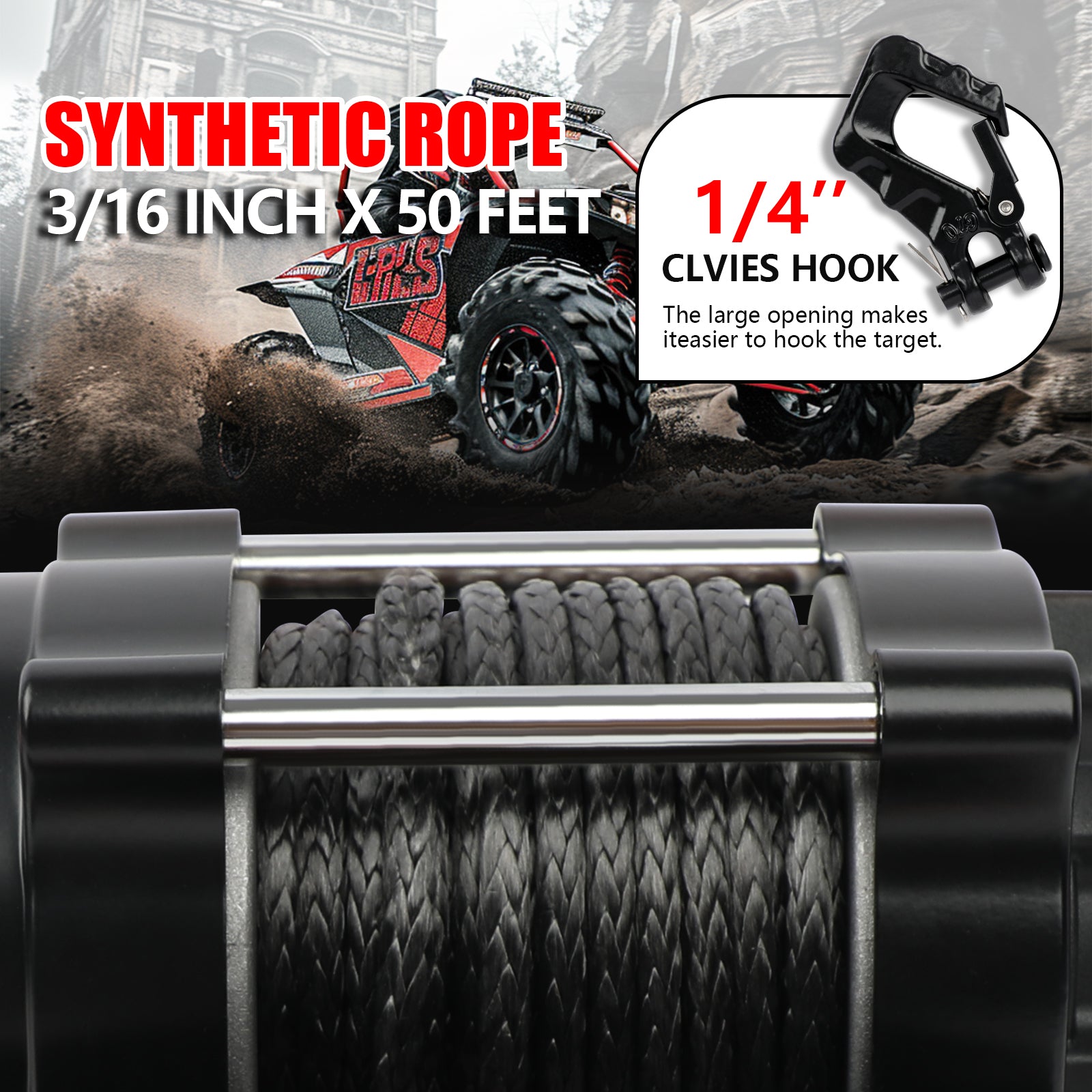 X-BULL 12V 2S Series Electric Winch 3000LBS 15M Synthetic Rope ATV UTV