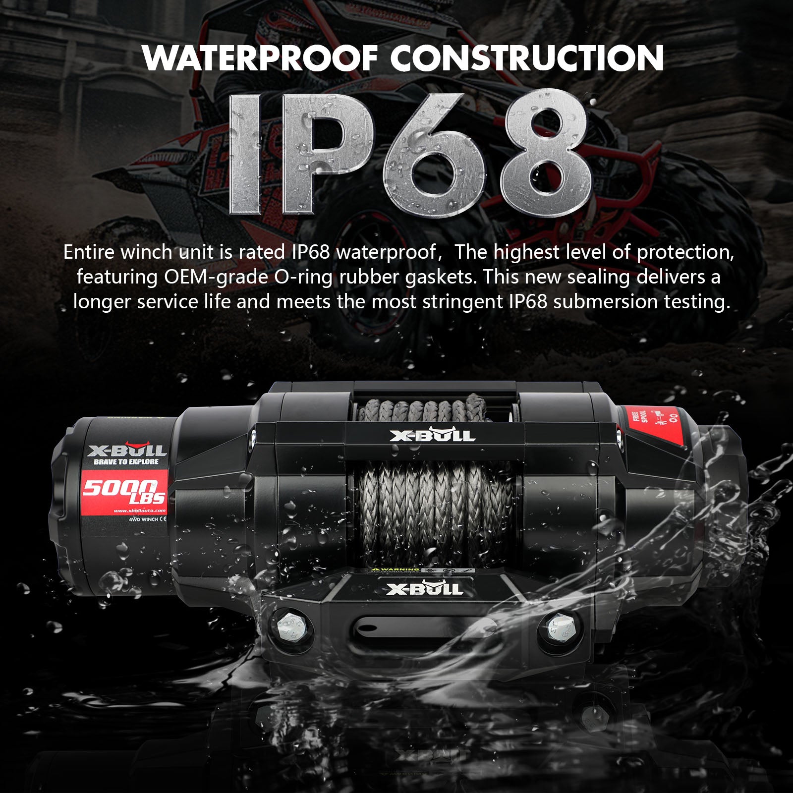X-BULL 12V 2S Series Electric Winch 5000LBS 15M Synthetic Rope ATV UTV