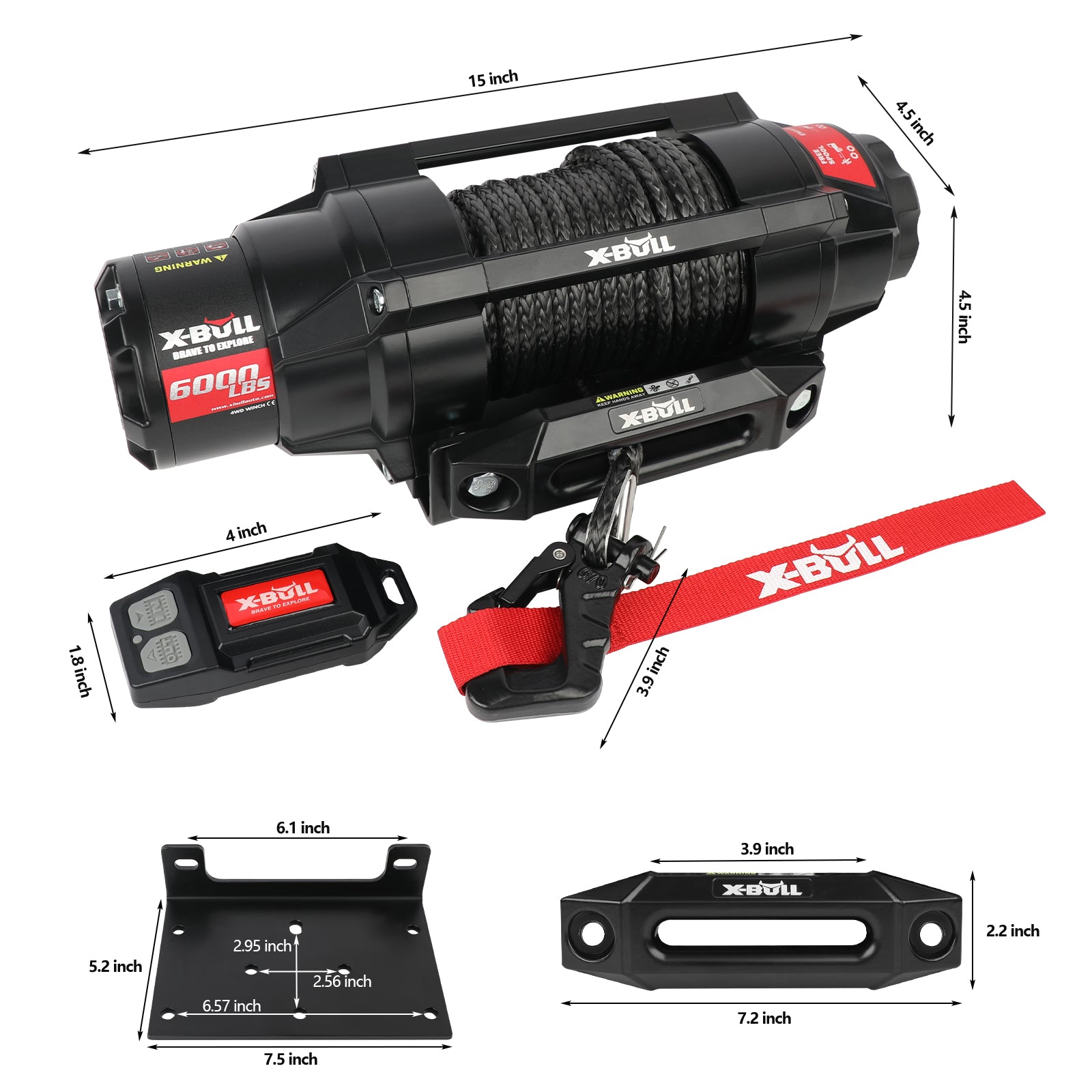 X-BULL 12V 2S Series Electric Winch 6000LBS 15M Synthetic Rope ATV UTV ...