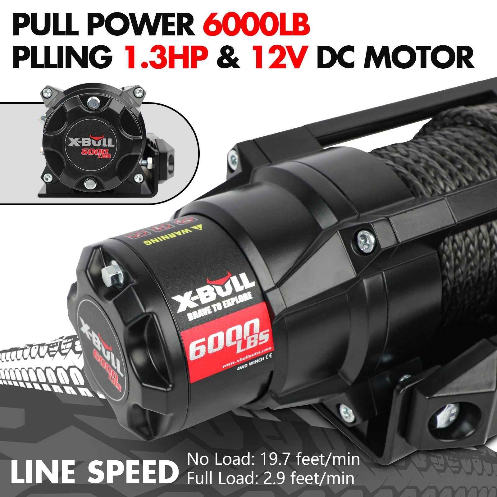 X-BULL 12V 2S Series Electric Winch 6000LBS 15M Synthetic Rope ATV UTV Boat Trailer Winch