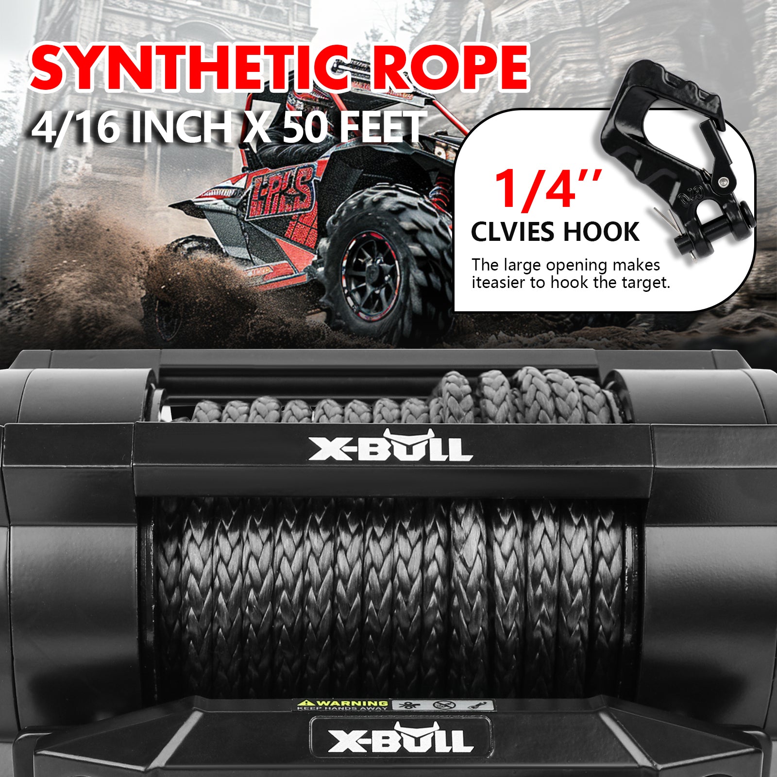 X-BULL 12V 2S Series Electric Winch 6000LBS 15M Synthetic Rope ATV UTV ...