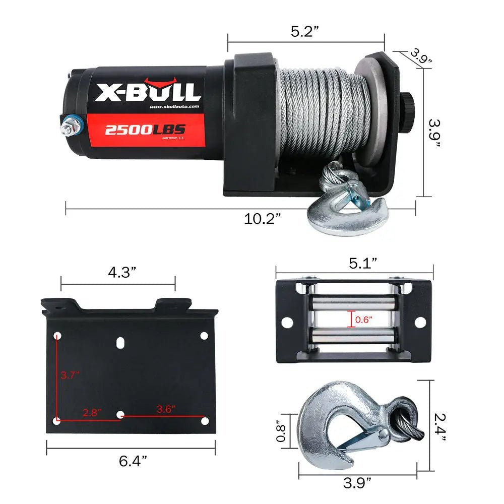 X-BULL Electric Winch 2500 LBS 12V Steel Cable ATV UTV Truck 4WD