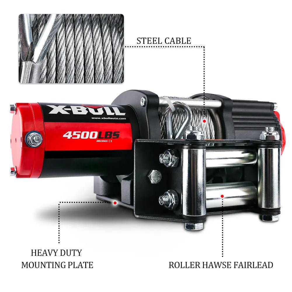X-BULL Electric Winch 4500 LBS 12V Steel Cable ATV UTV Truck 4WD
