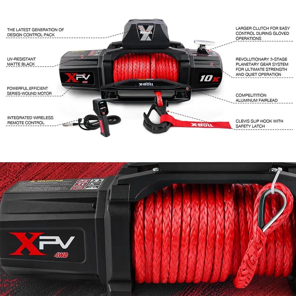 X-BULL Electric Winch XPV 10000 LBS 12V Synthetic Rope SUV Jeep Truck